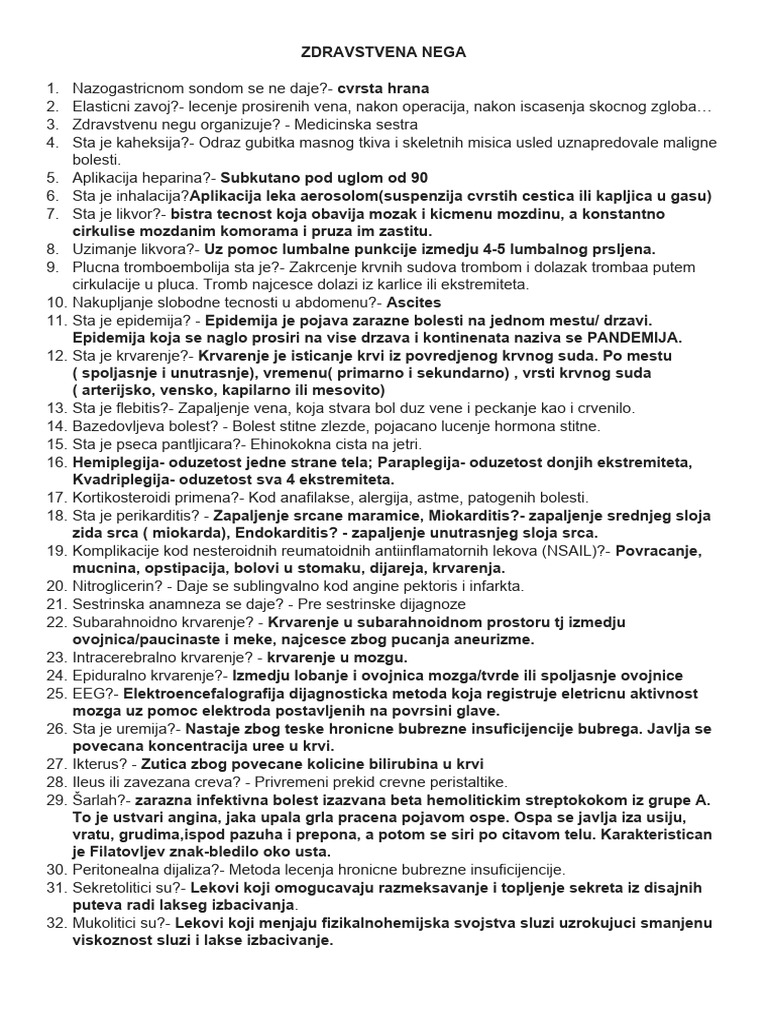 Zdravstvena Nega Za Drzavni Ispit | PDF