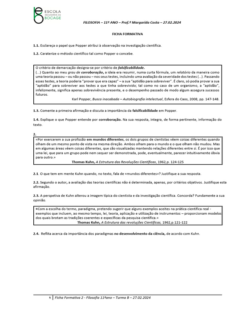 Falsificabilidade e Paradigmas em Popper e Kuhn | PDF | Science ...