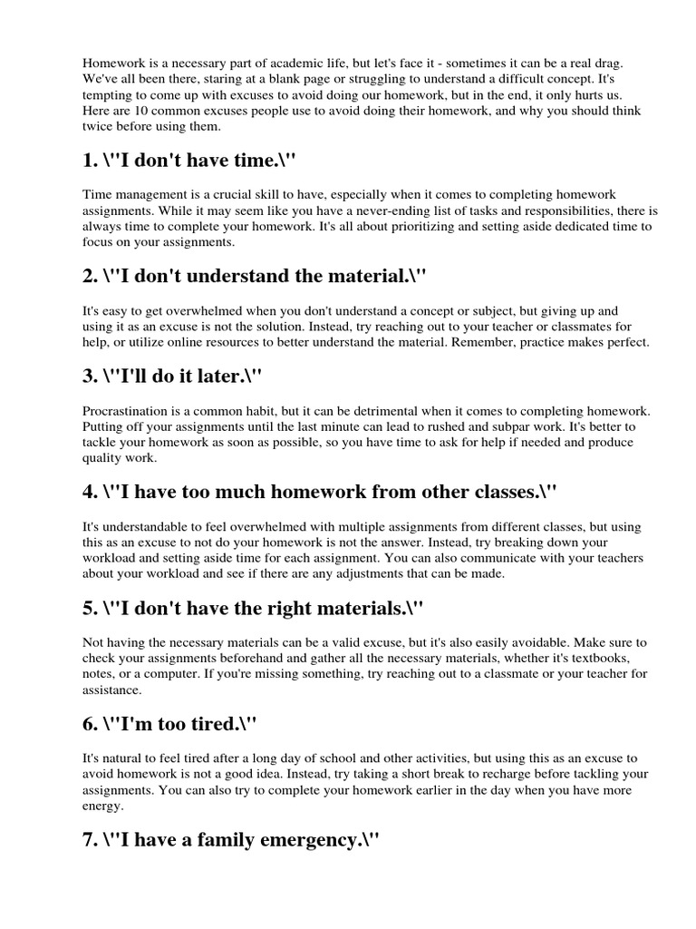 Top 10 Homework Excuses Debunked | PDF | Homework | Teachers