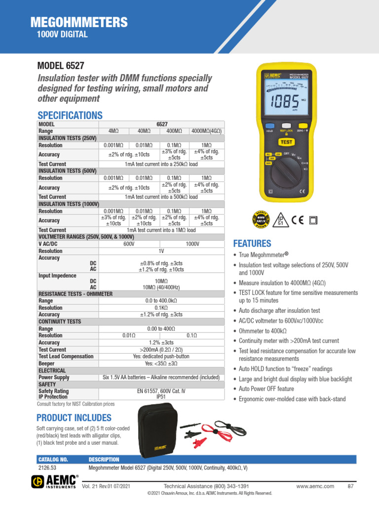 Megohmmeters: Specifications | PDF | Power (Physics) | Manufactured Goods