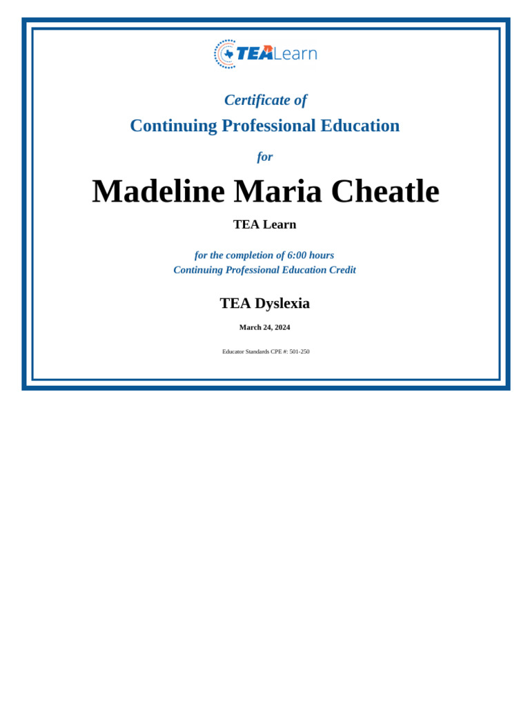 tea-dyslexia-madeline-maria-cheatle certificate | PDF