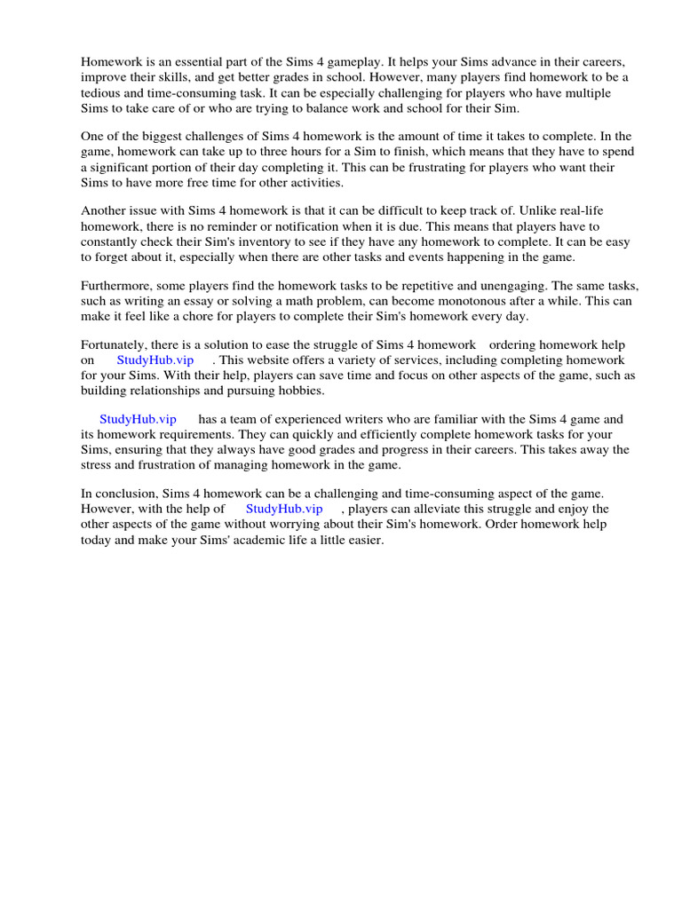 The Sims 4 Homework | PDF