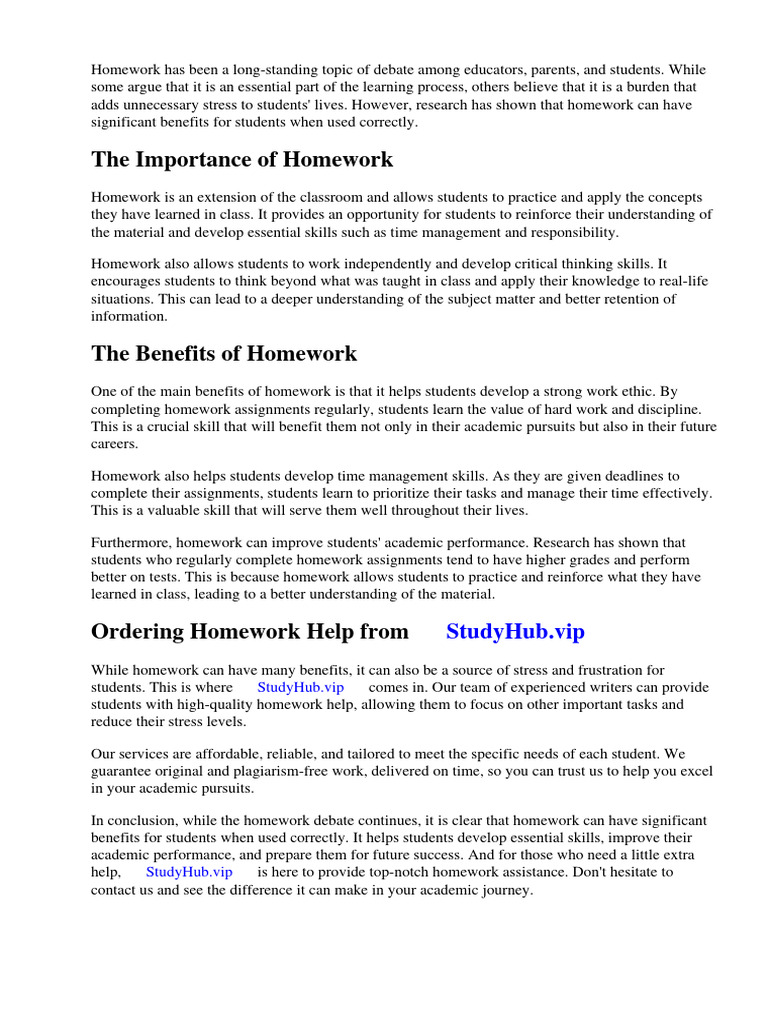 Benefits of Homework for Students | PDF | Homework | Teachers
