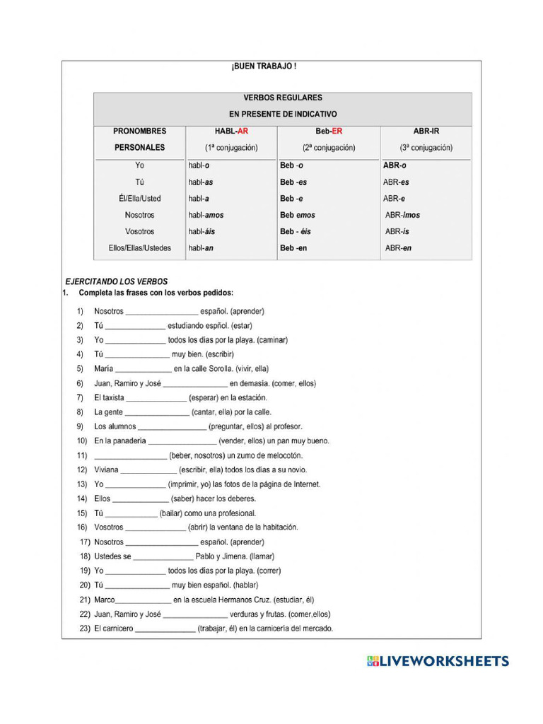Verbos Regulares Presente Indicativo Pdf
