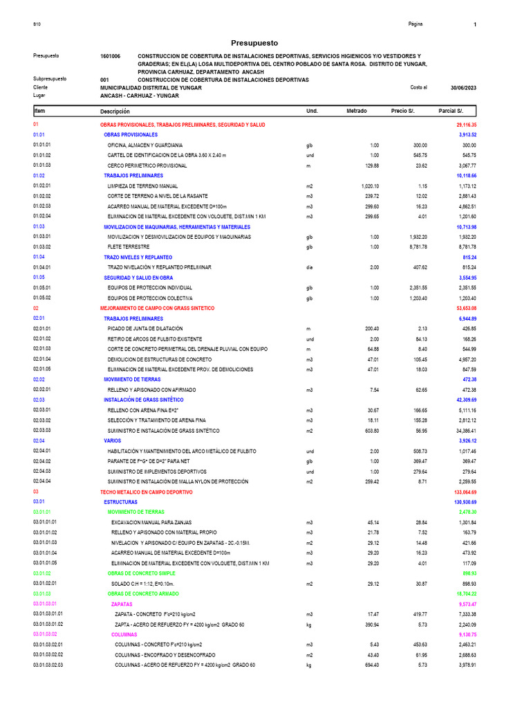 Presupuesto de Base Definido | PDF | Materiales | edificio