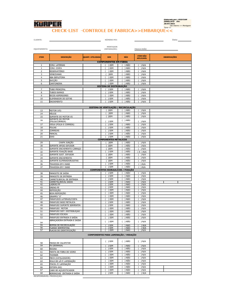 Check-list de Embarque de Equipamentos | PDF