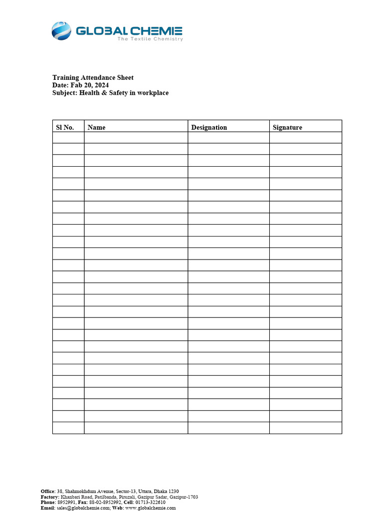 Attendance Sheet_Health & Safety | PDF