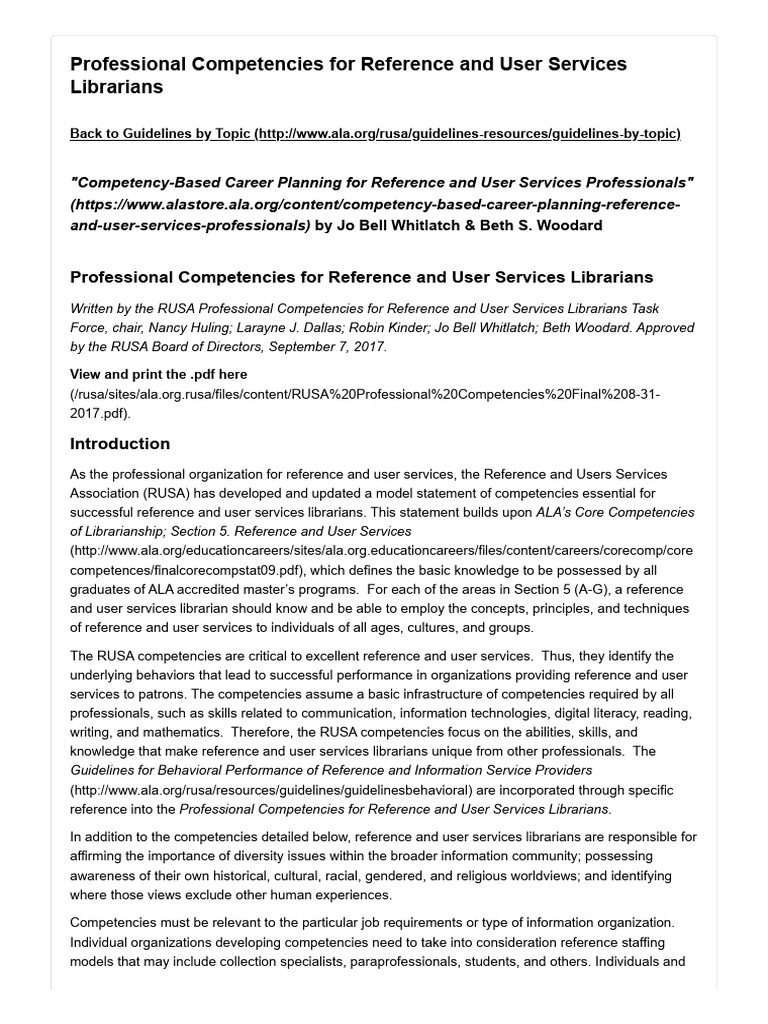 Professional Competencies For Reference and User Services Librarians - Reference & User Services ...