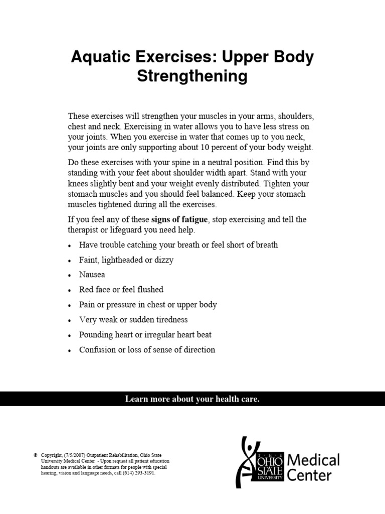 Aquatic Exercises - Upper Body Strengthening | PDF | Hand | Elbow
