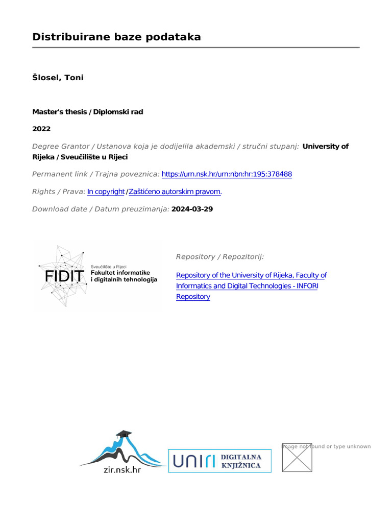 Toni Slosel - Distribuirane Baze Podataka | PDF