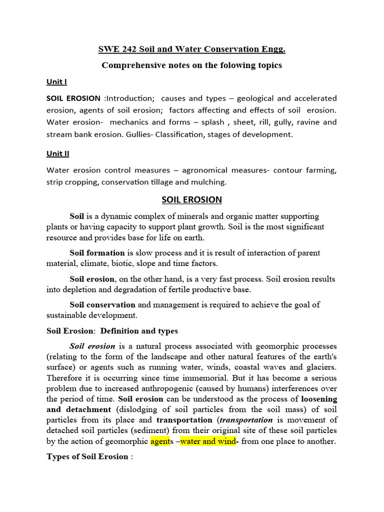 1. SWE 242 Soil Erosion | PDF | Erosion | Surface Runoff
