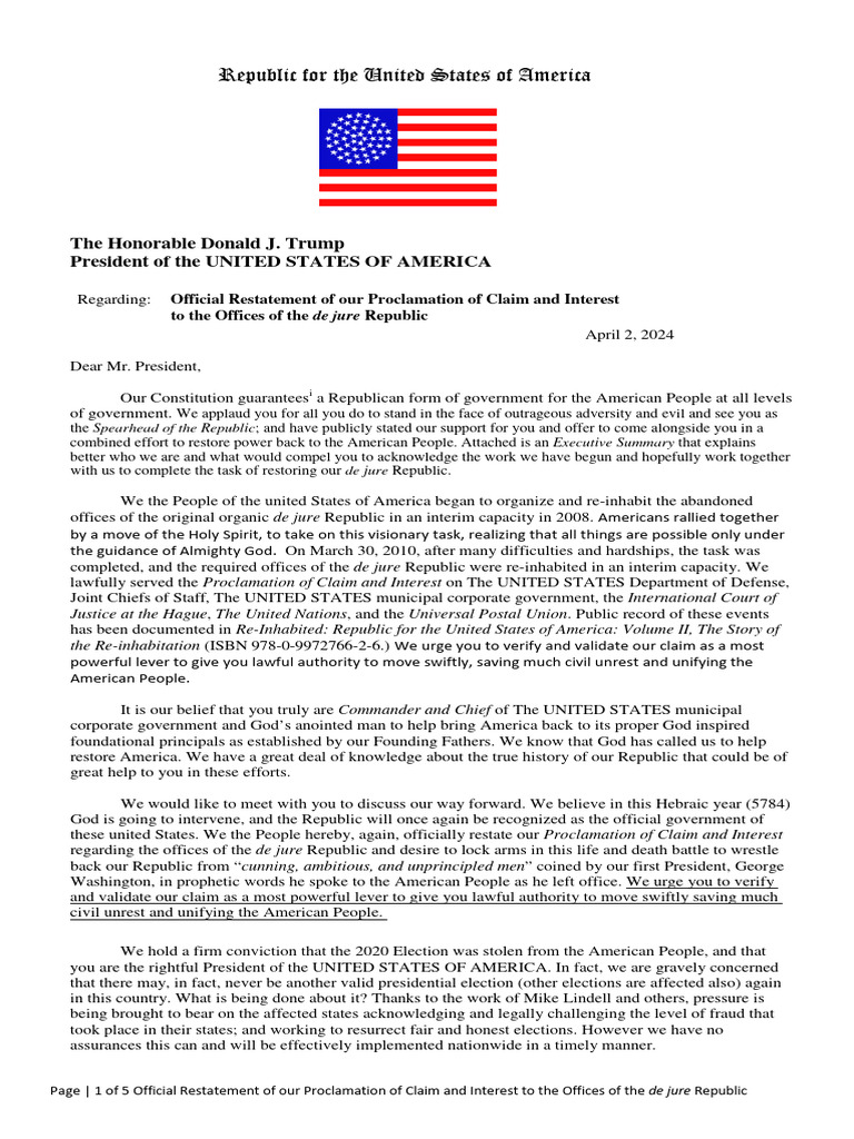 Official Restatement of Our Proclamation of Claim and Interest 02arp2024 | PDF | Sovereignty ...
