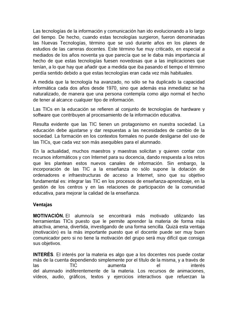 Tarea Sobre Las TICs | PDF | Enseñando | Tecnología de información y comunicaciones
