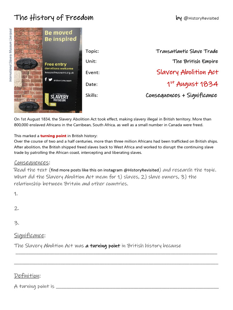 The History of Freedom: Slavery Abolition Act 1 August 1834 | PDF ...