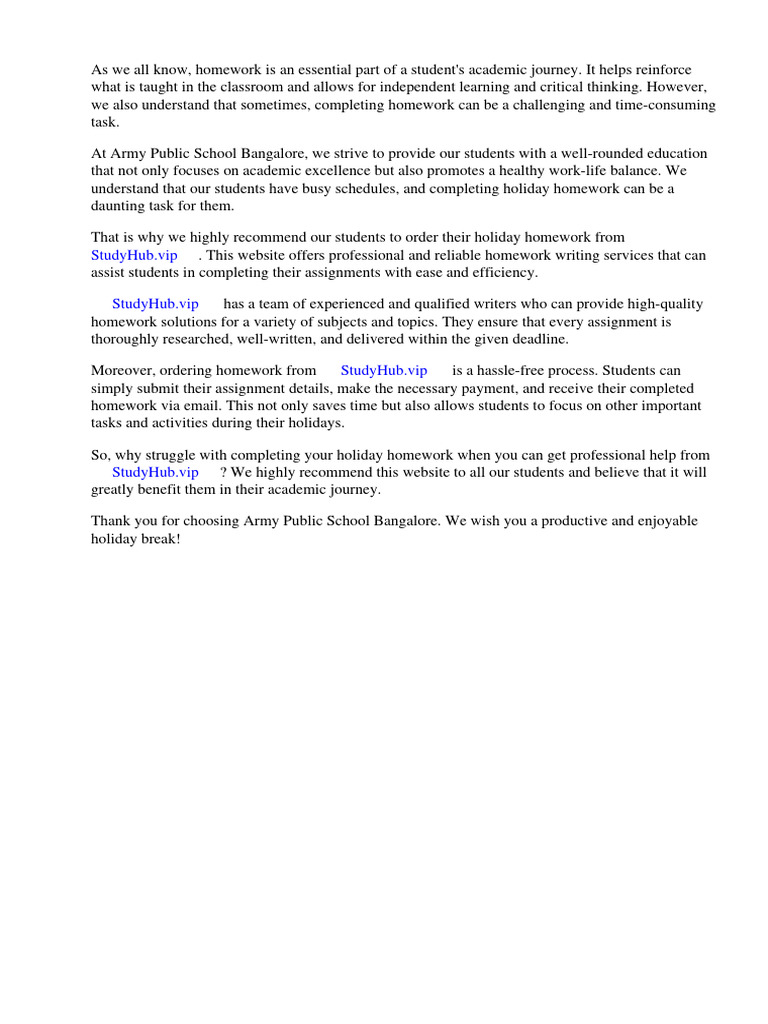Army Public School Bangalore Holiday Homework | PDF | Schools | Bangalore