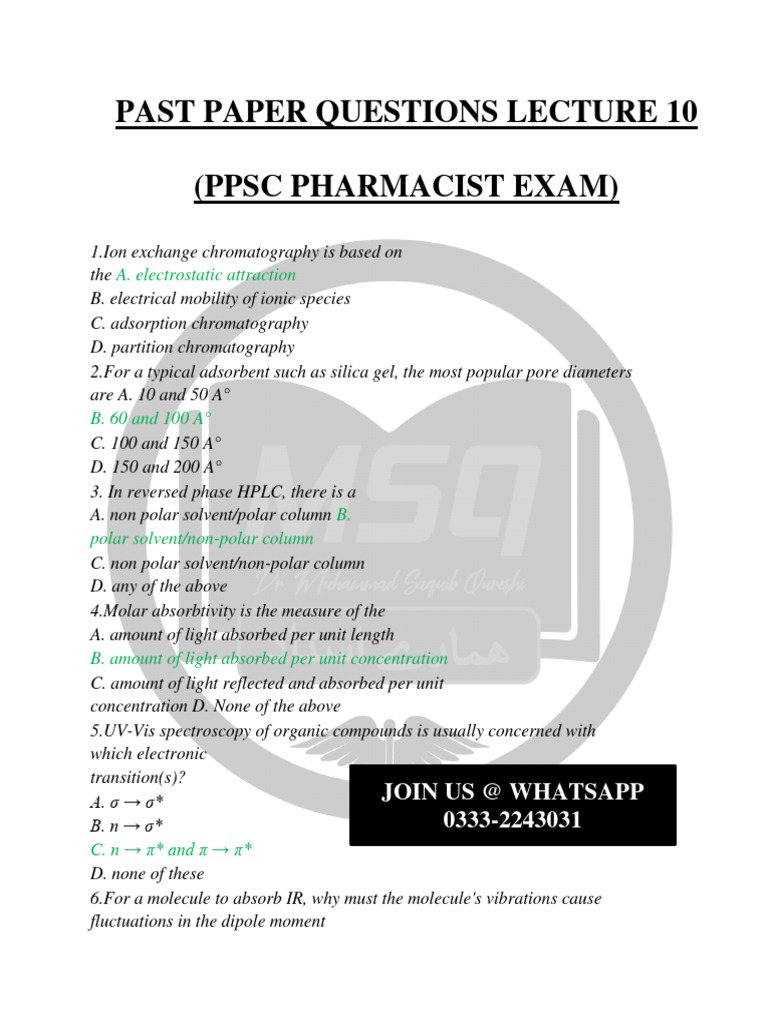 PPSC Past Papers for Analytical Chemists | PDF | Gas Chromatography | Acid