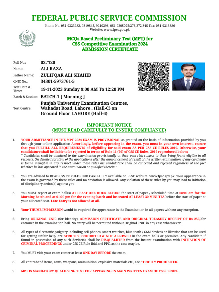 Online - Fpsc.gov - PK FPSC Css Prelim Exam 2024 BK Reports Css MPT Ac Detail 2024.Php | PDF ...