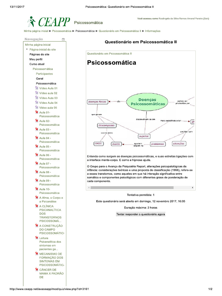 Psicossomática - Questionário em Psicossomática II | PDF