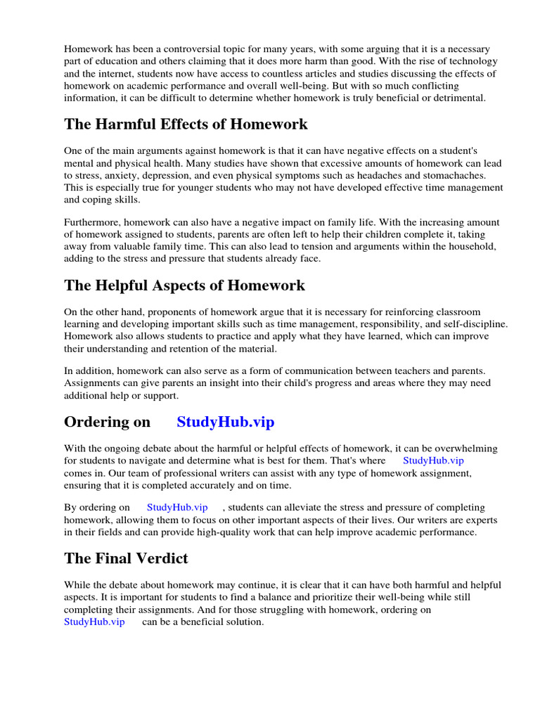 Homework Harmful Helpful Articles | PDF | Homework