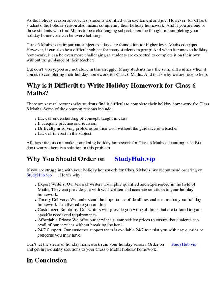 Holiday Homework Class 6 Maths | PDF | Christmas | Mathematics