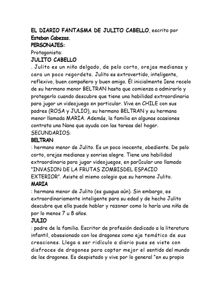 El Diario Fantasma de Julito Cabello Personajes | PDF