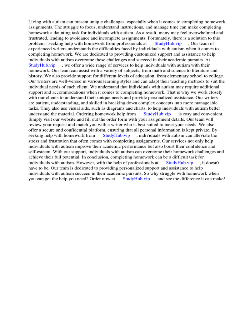 Autism Help With Homework | PDF | Autism Spectrum | Homework
