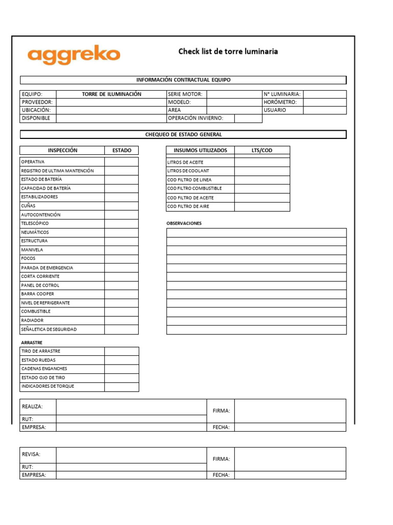 Check List Luminaria | PDF