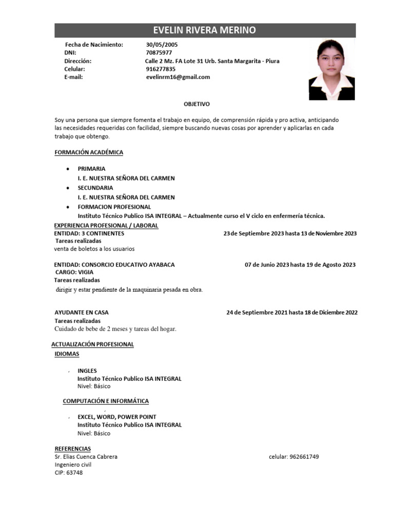 CV - Evelin rivera | PDF
