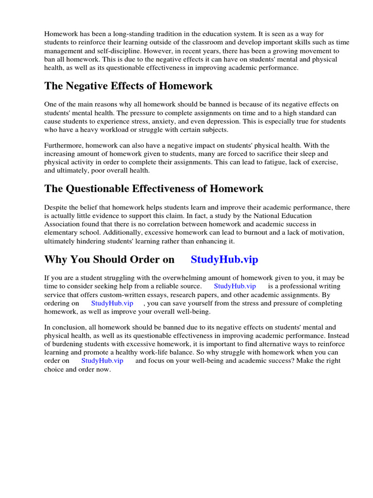 All Homework Should Be Banned | PDF | Homework | Teachers