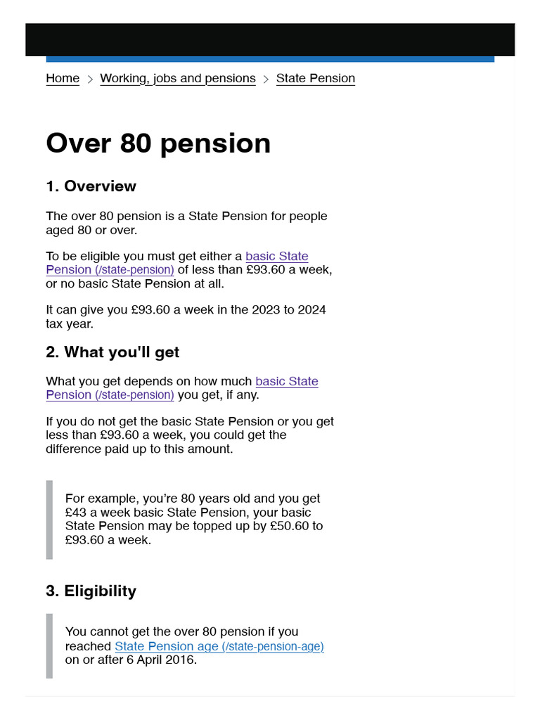 Print Over 80 Pension - Overview - GOV - UK | PDF | Pension | Taxation