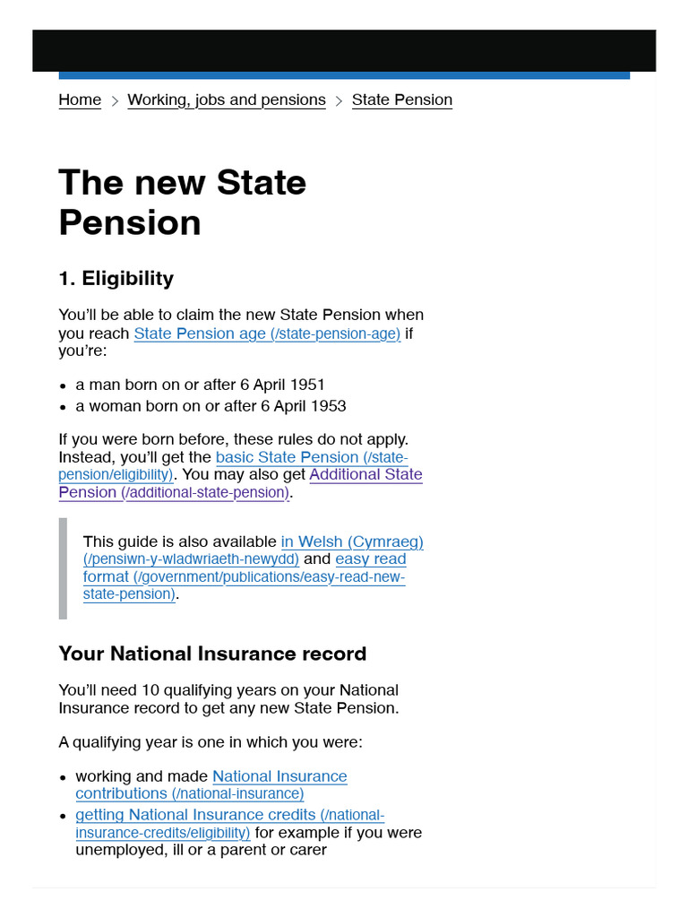 Print The New State Pension - Eligibility - GOV - UK | PDF | Cost Of ...