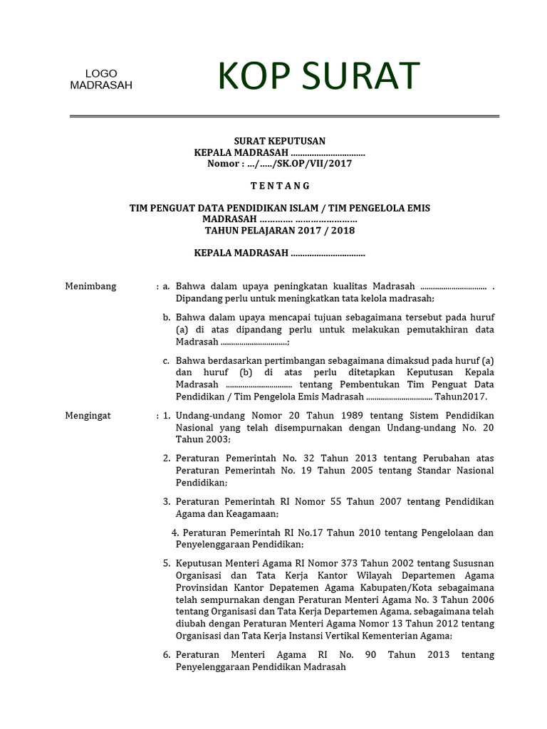 Contoh SK Operator Emis | PDF