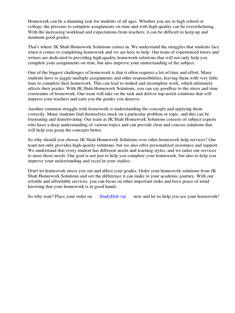 JK Shah Homework Solutions | PDF | Homework