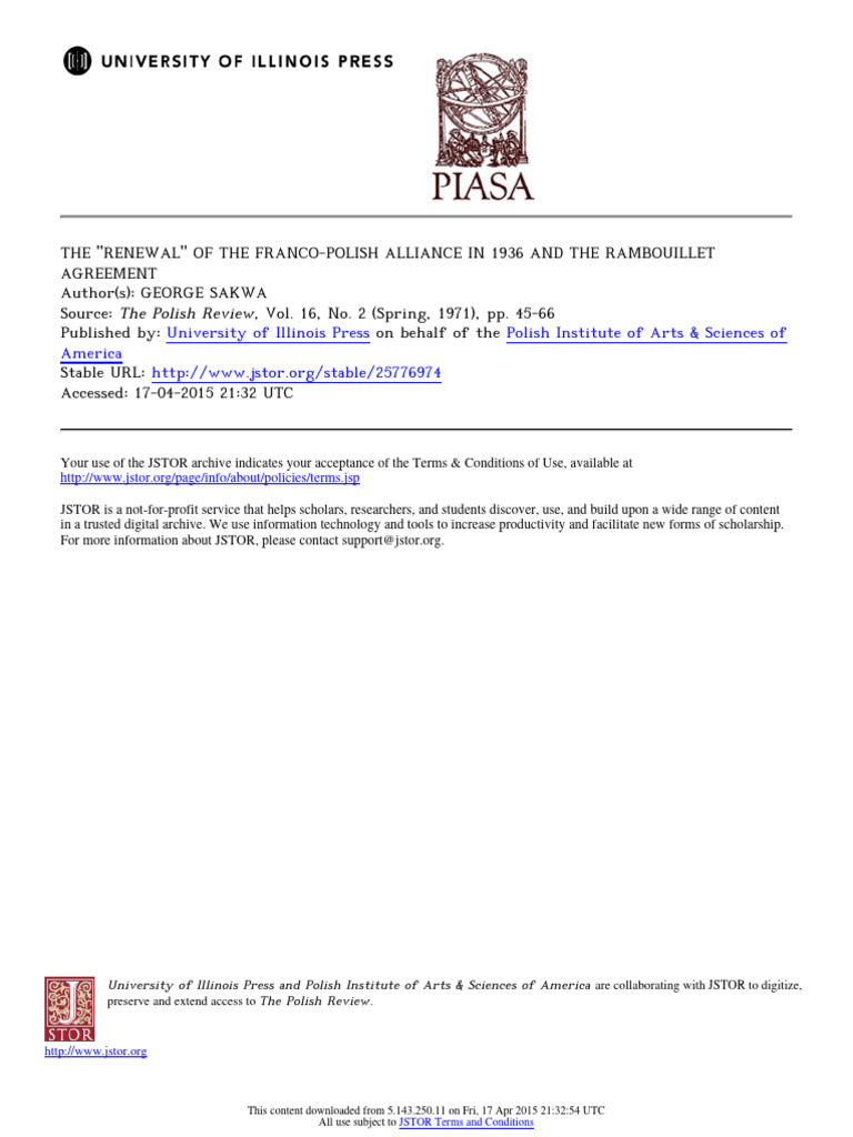 The "Renewal" of The Franco-Polish Alliance in 1936 and The Rambouillet ...
