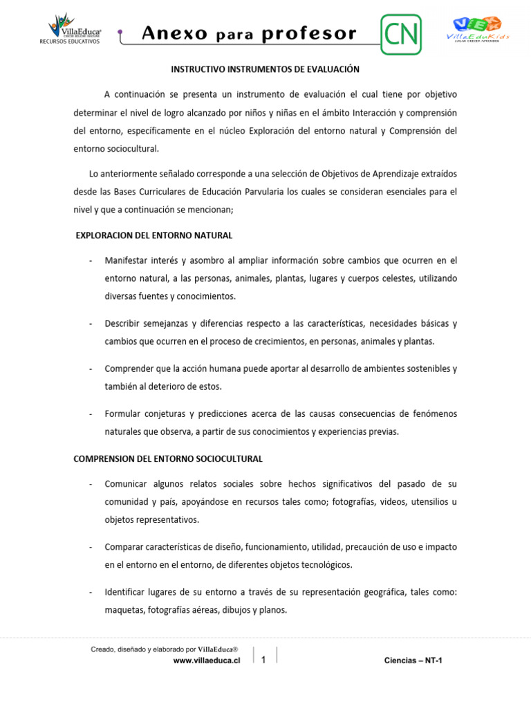 Instructivo Nt1 Diagnóstica Ciencias | PDF | Evaluación | Ciencia cognitiva
