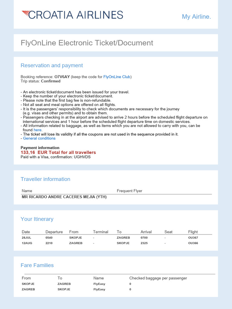 Electronic Ticket Document | PDF | Aviation