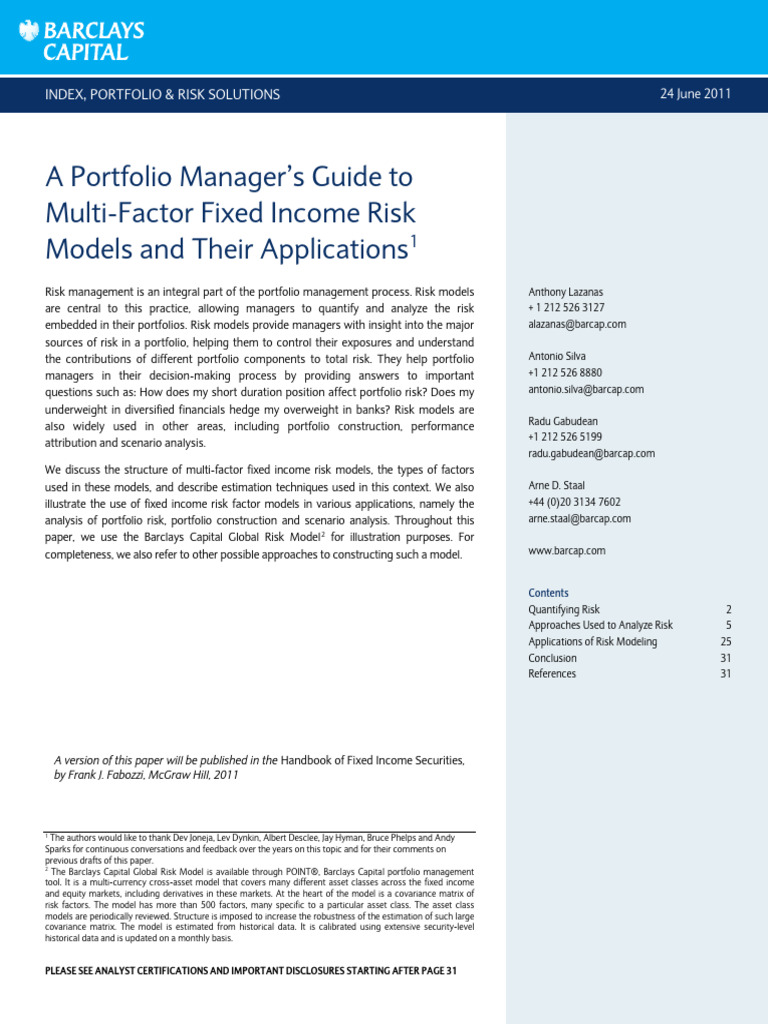 (GRM) Guide To Multi-Factor Fixed Income Risk Models | PDF | Bond ...