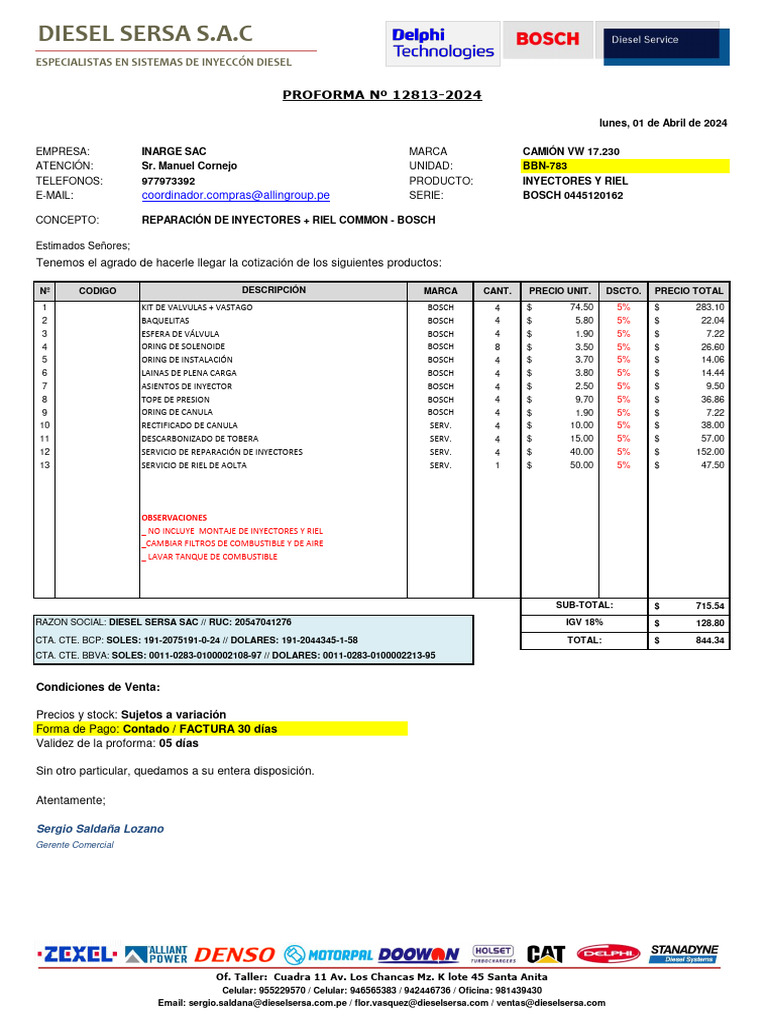 Cot - 12813 - Inarge - Reparación de Inyectores y Riel Bosch 0445120162 ...