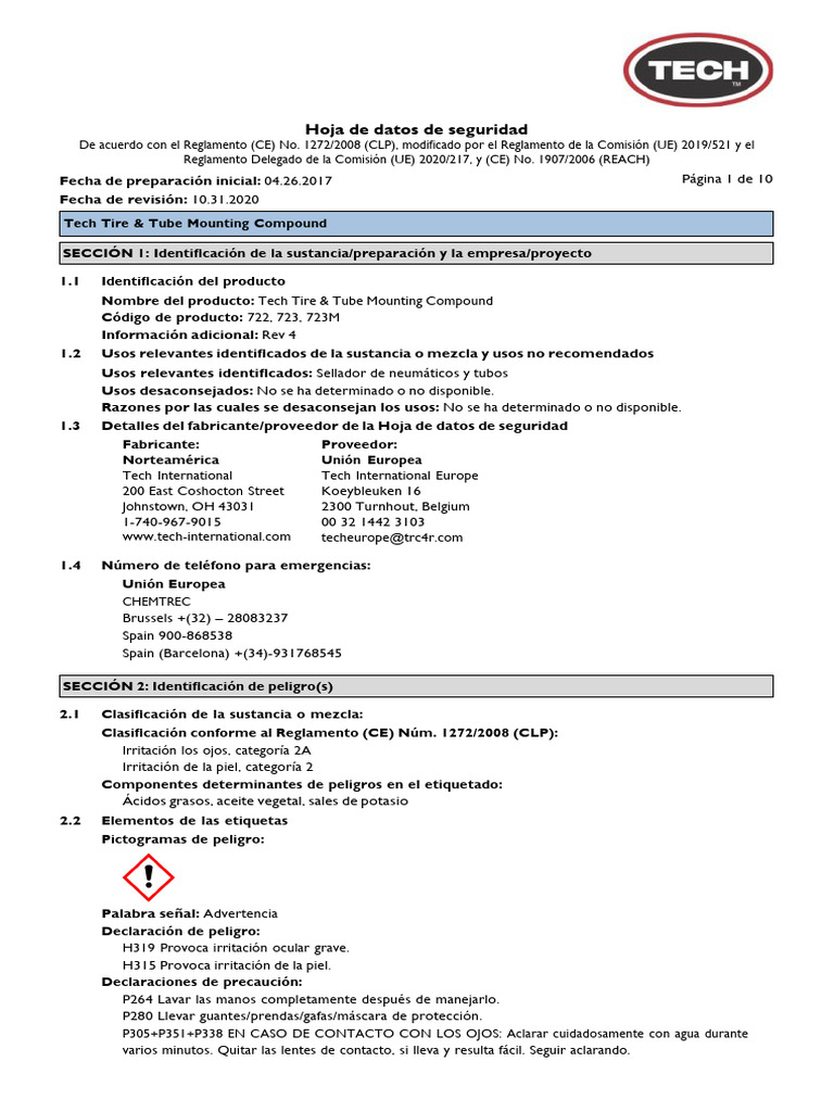FDS - Tech - Tire & Tube Mounting Compound | PDF | Toxicidad | Química