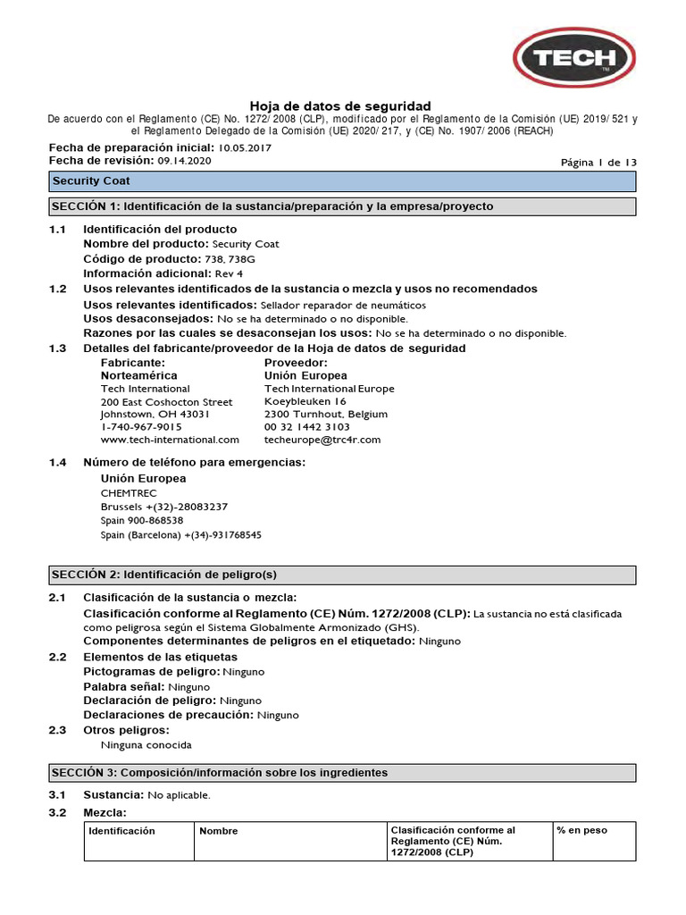 FDS Security Coat | PDF | Toxicidad | Residuos