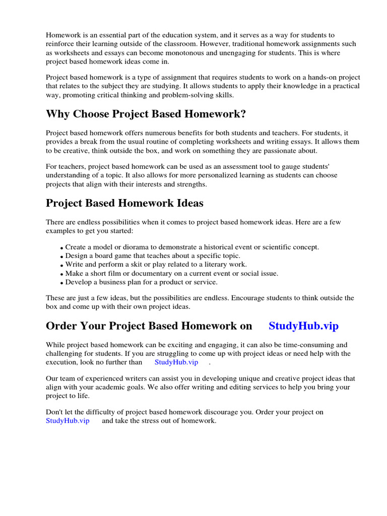 Project Based Homework Ideas | PDF | Learning | Homework