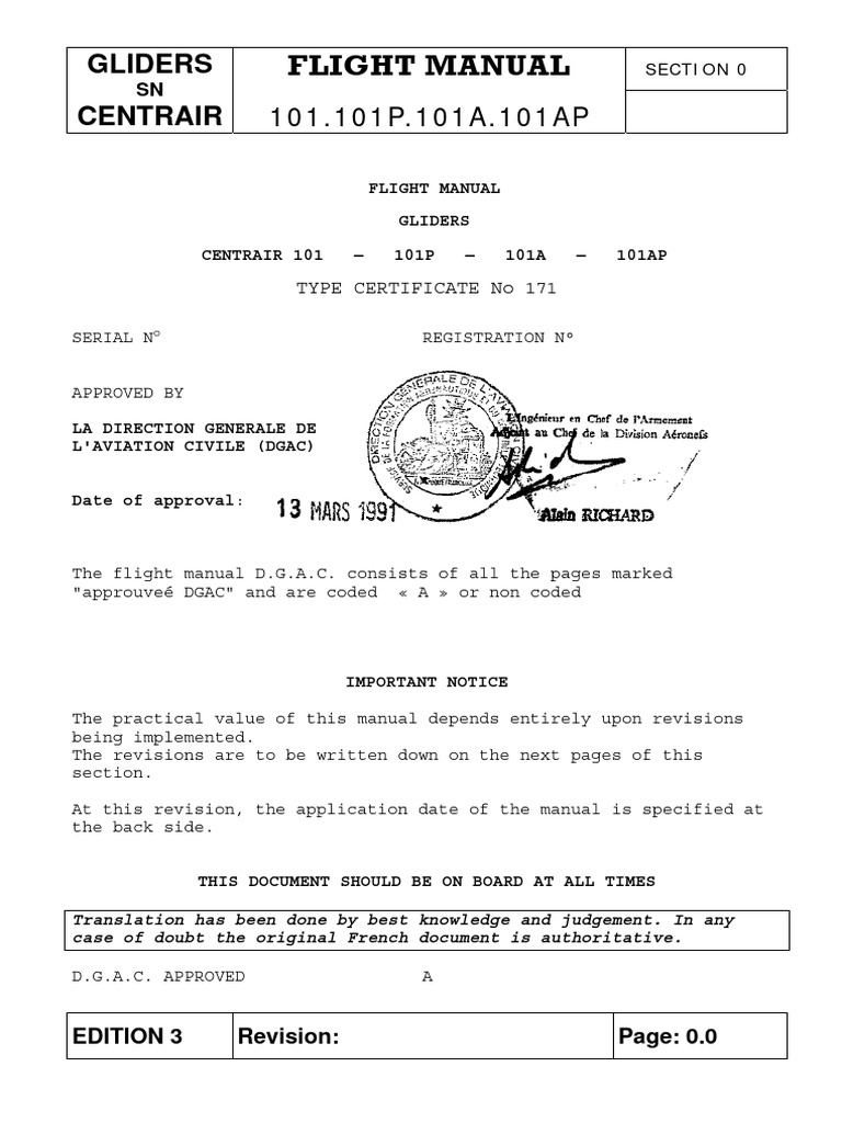 Flight Manual Pegase 101 Ed3rev5 en | PDF | Gliding | Glider (Sailplane)