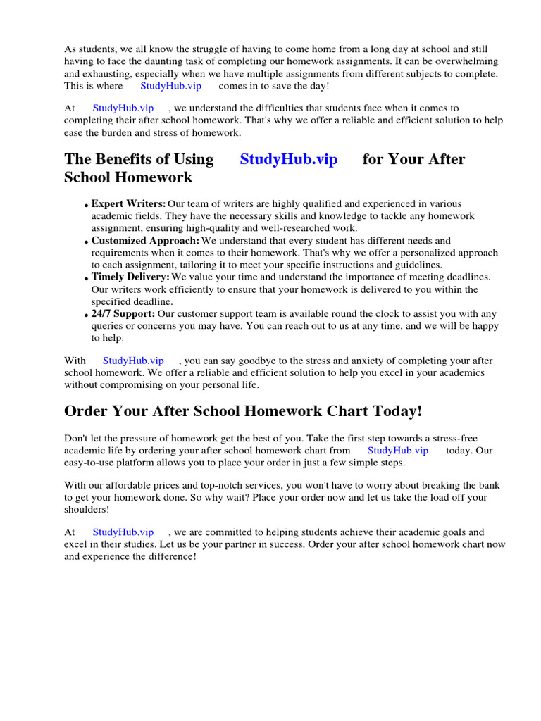 After School Homework Chart | PDF | Homework | Disciplines