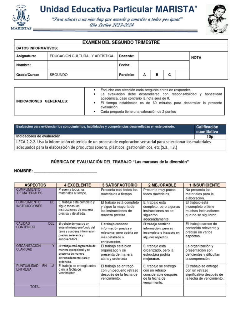 Soluc Exa Eca 2ºegb ABC-23-24 | PDF | Evaluación | Cognición