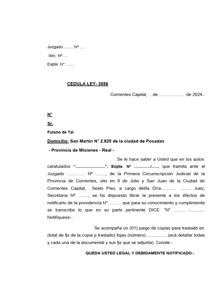 Modelo Cedula Ley | PDF