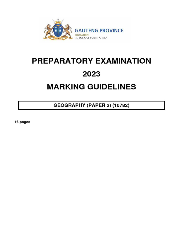 Grade 12 NSC Geography P2 (English) Preparatory Examination Possible ...