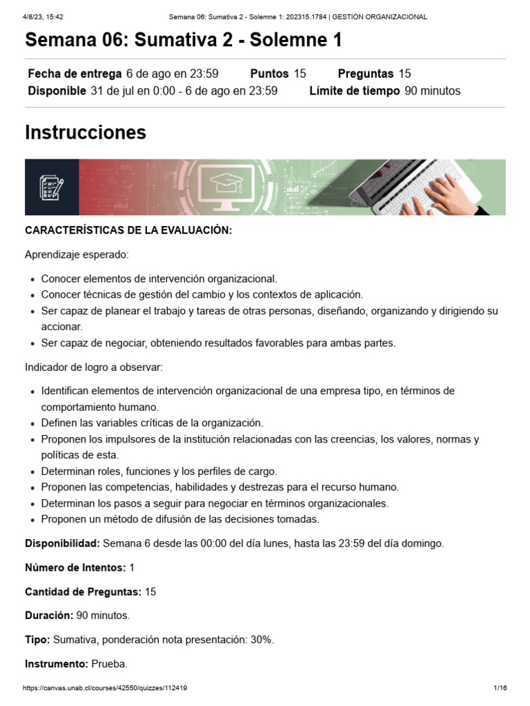 Semana 06 - Sumativa 2 - Solemne 1 - 202315.1784 - GESTIÓN ORGANIZACIONAL | PDF | Business