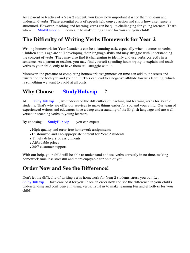Verbs Homework Year 2 | PDF | Verb | Homework