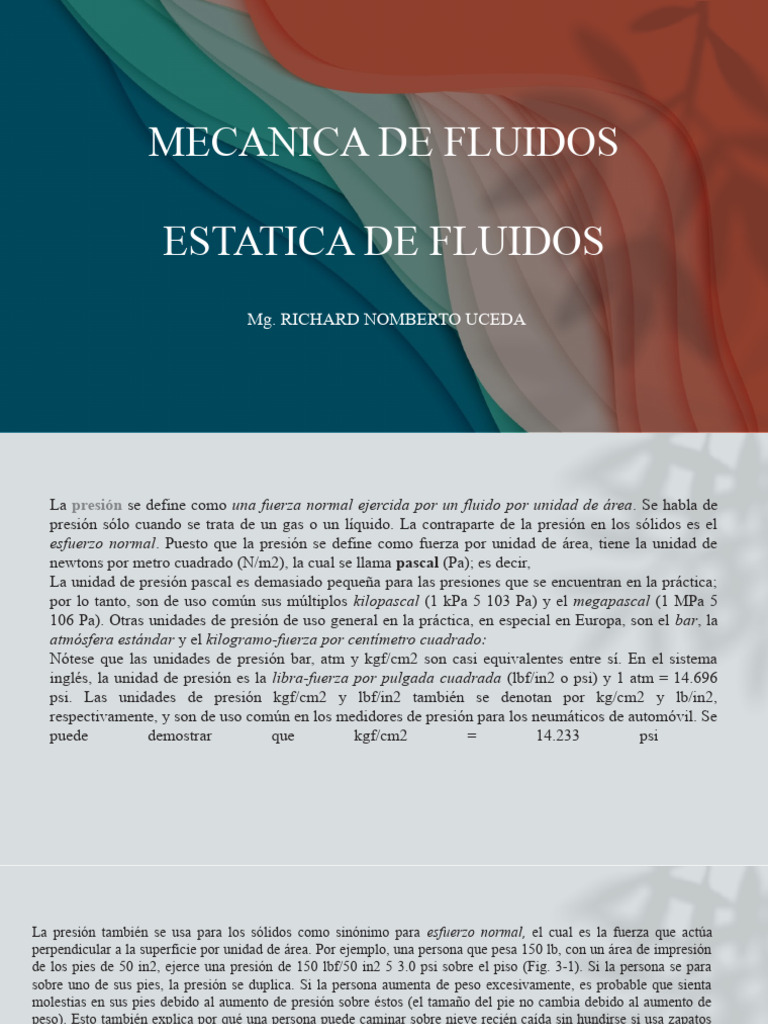 S3.s1-Estatica de Fluidos | PDF | Presión | Pascal (Unidad)