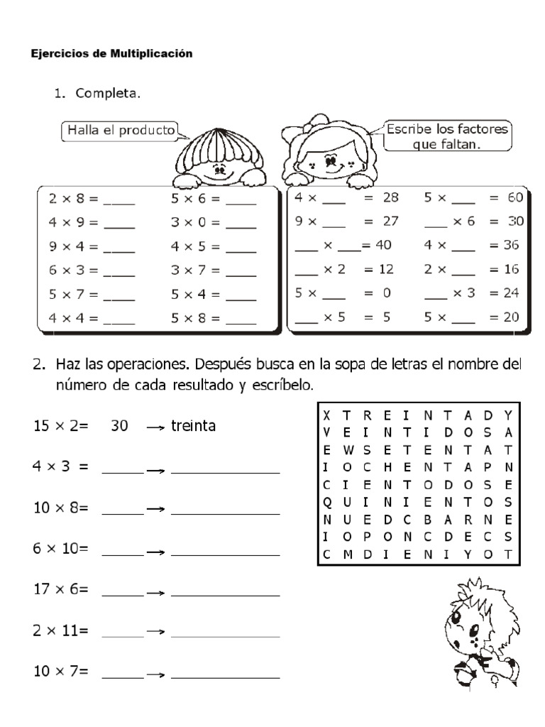 Ejercicios de Multiplicación para Niños | PDF